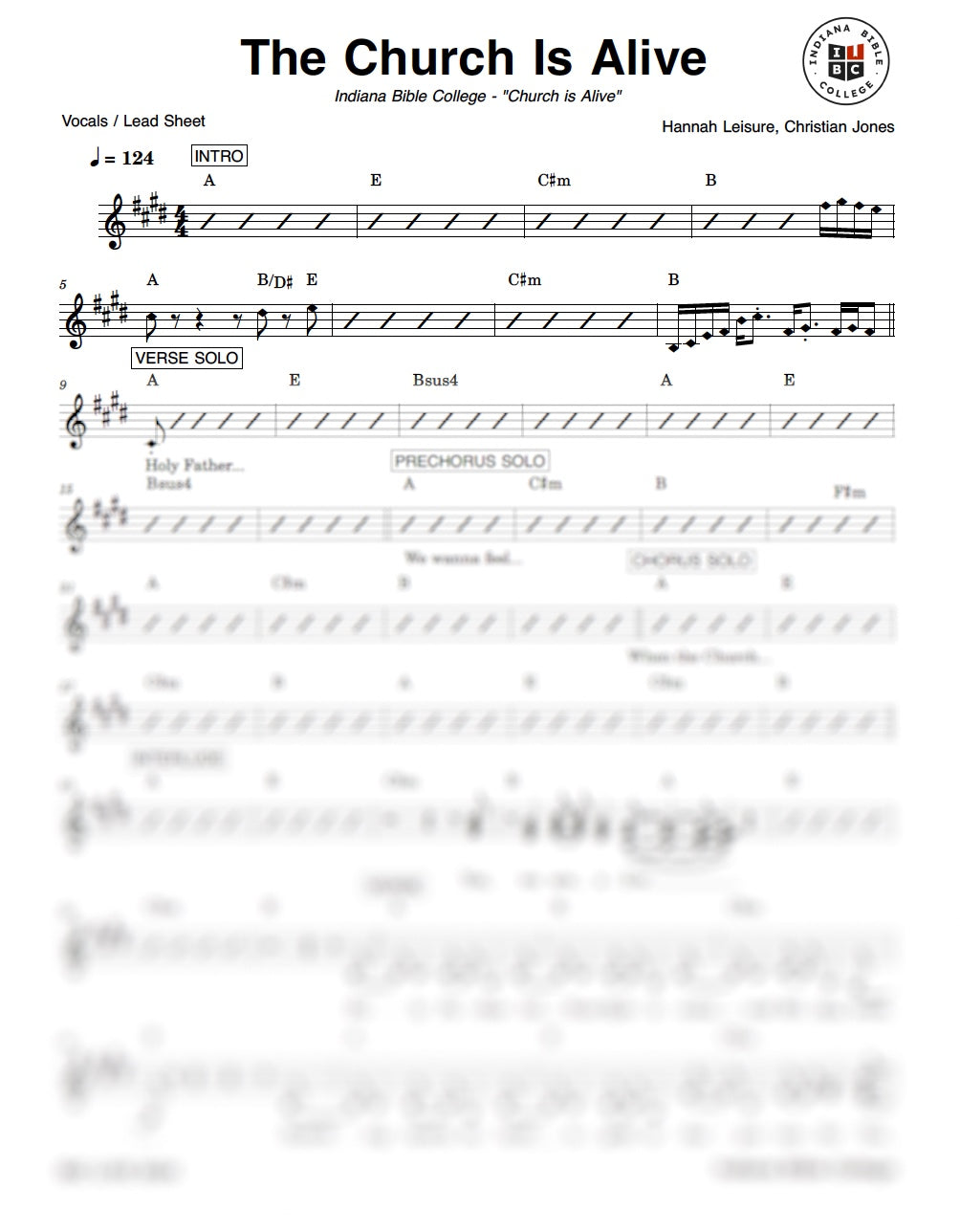 The Church Is Alive - Chord Chart / Lead Sheet - Indiana Bible College ...