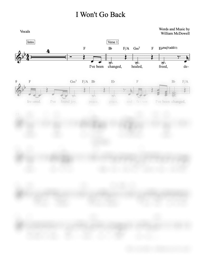 I Won't Go Back - Chord Chart - Anthem to Our God - Indiana Bible ...